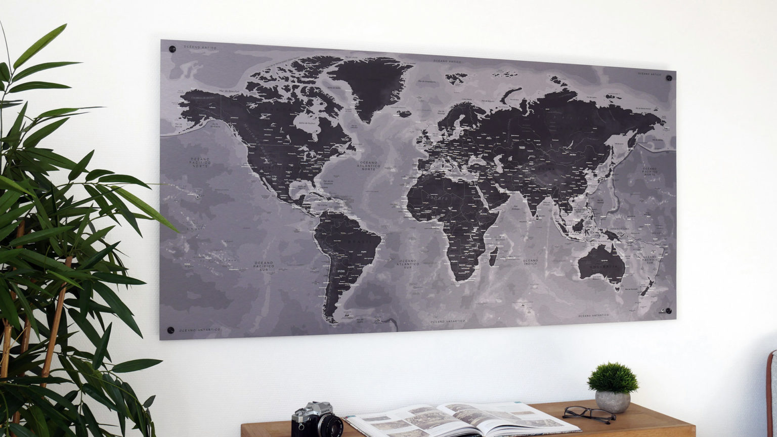 Mapamundi de Aluminio Pulido - Mapa del Mundo Metálico - Compra