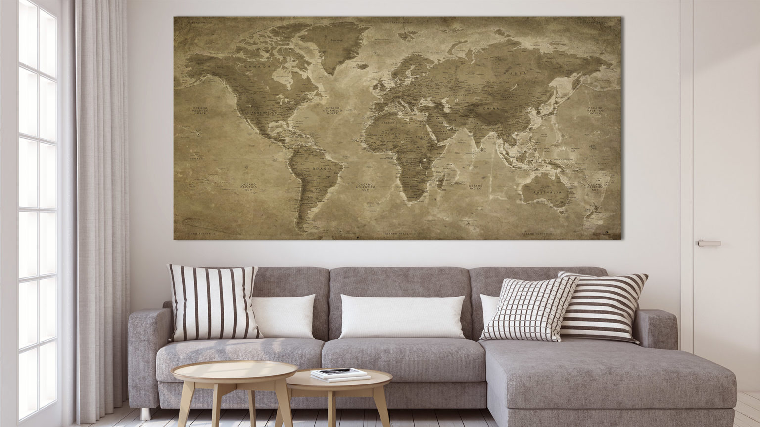 Mapa Mundial Vintage - Cuadro de estilo antiguo - Decoración Mural